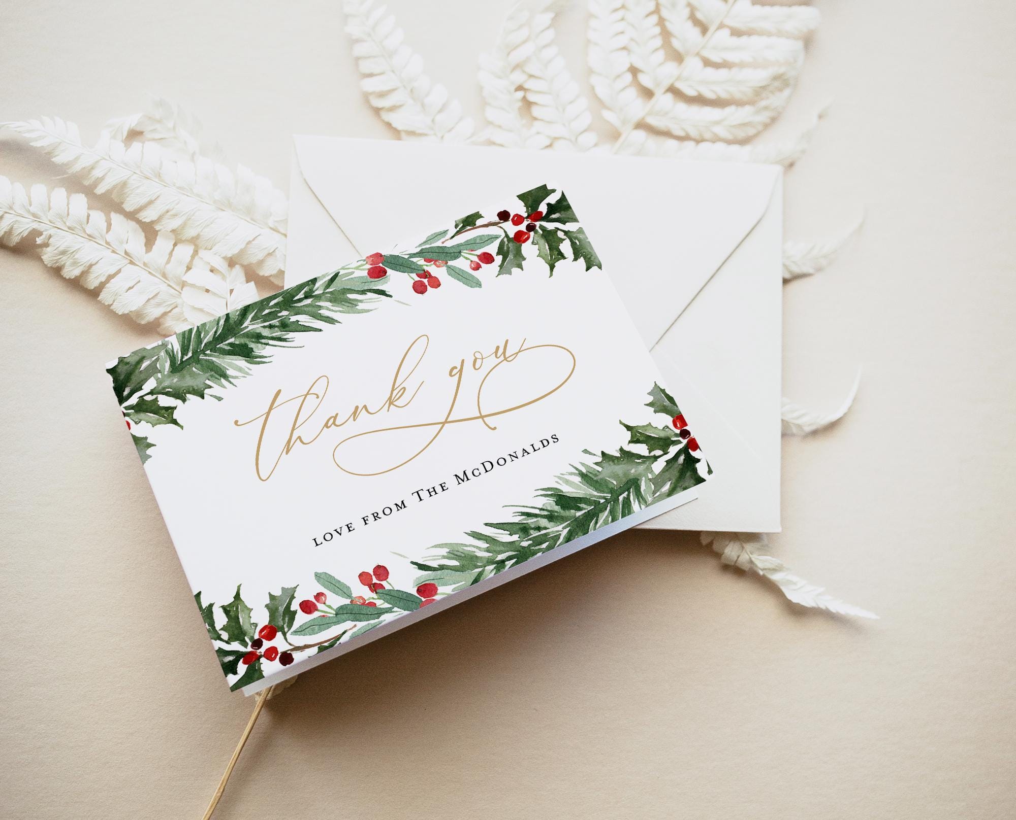 Christmas Thank You Card Template, Thank You Card Printable, Thank You ...
