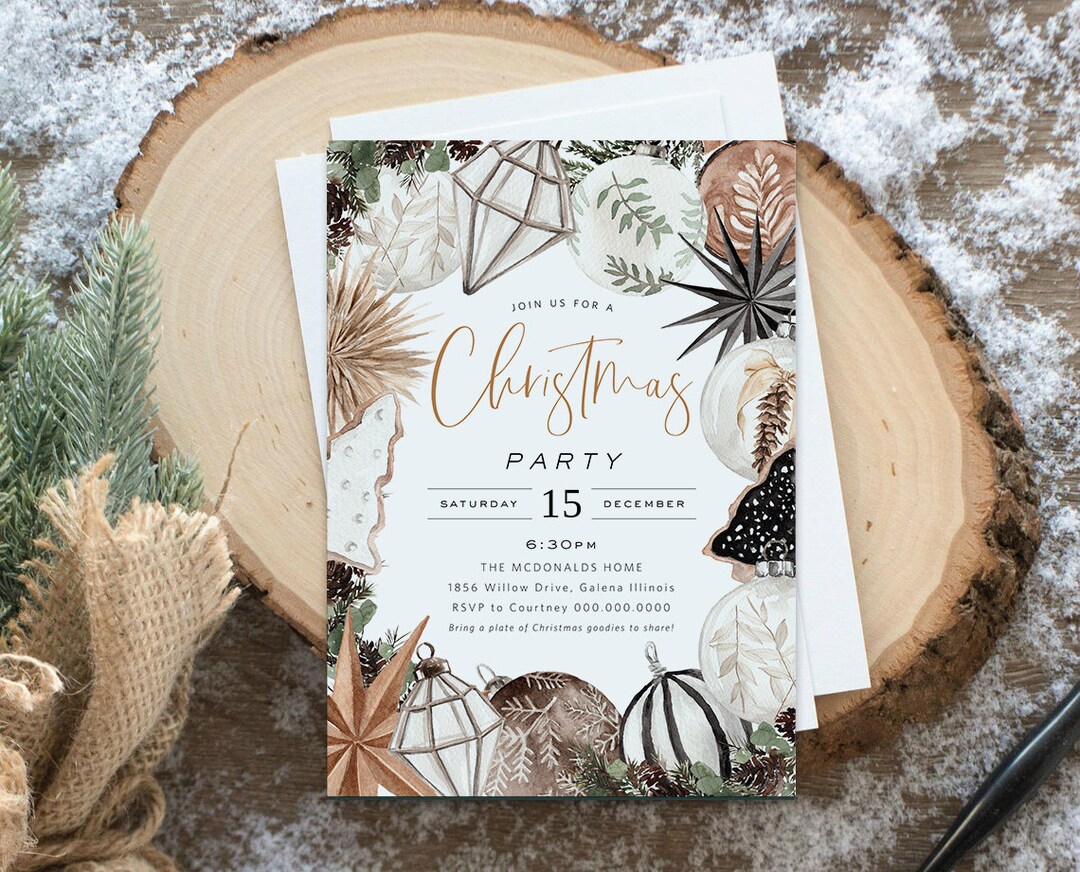 Christmas Invitation, Christmas Rustic Party Invitation, Holiday ...