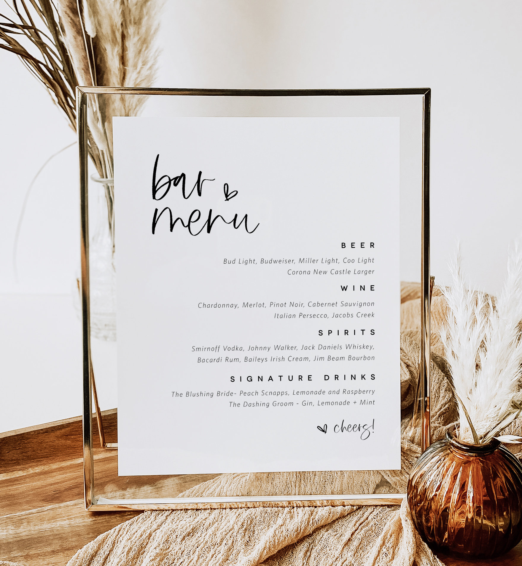 Wedding Bar Menu Sign, Printable Calligraphy Bar Menu Template, Modern ...