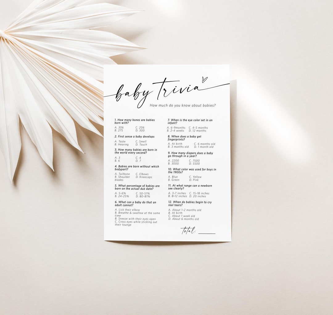 Minimalist Baby Trivia, Modern Baby Shower Game, Printable Baby Trivia ...