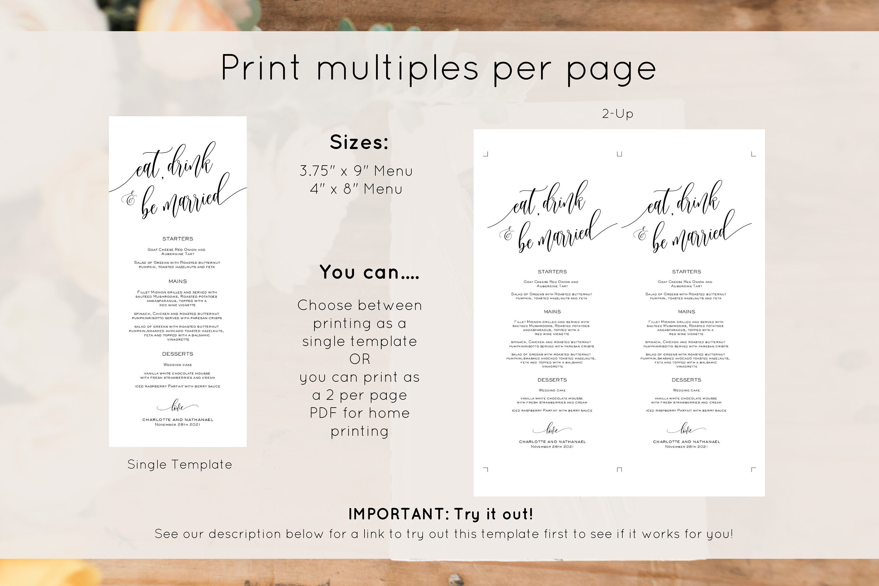 Wedding Menu Template, Eat Drink Dance Menu Printable, Diy Menu Card ...