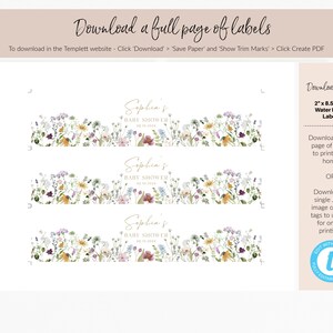 Wildflower Waterbottle Label, Printable Water Bottle Label, Editable ...