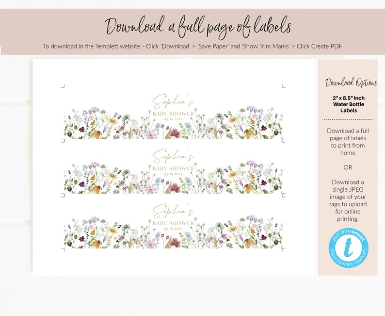 Wildflower Waterbottle Label Printable Water Bottle Label - Etsy