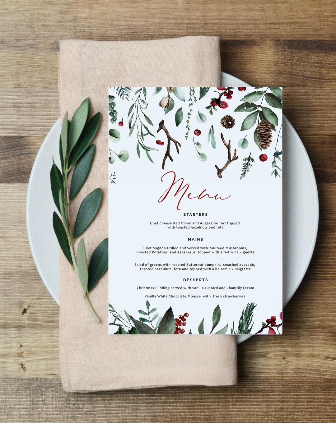 Christmas Menu, Winter Christmas Menu, Printable Christmas Menu , 5x7 ...