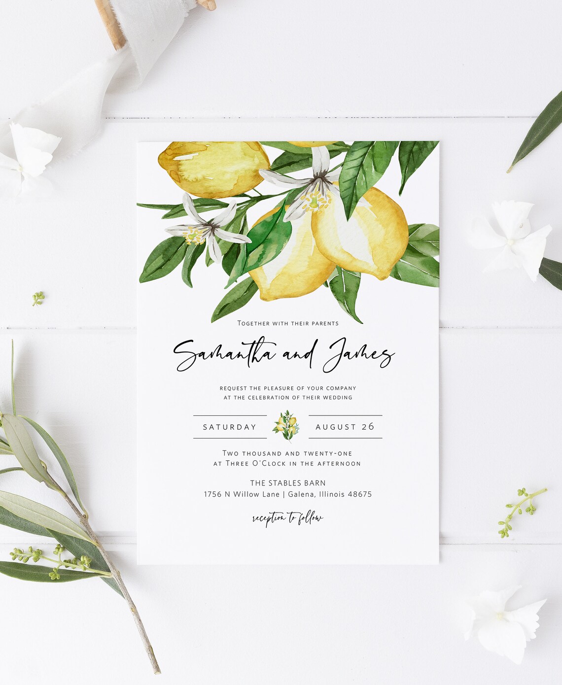 Lemon Wedding Invitation Templett Wedding Invitation Summer - Etsy