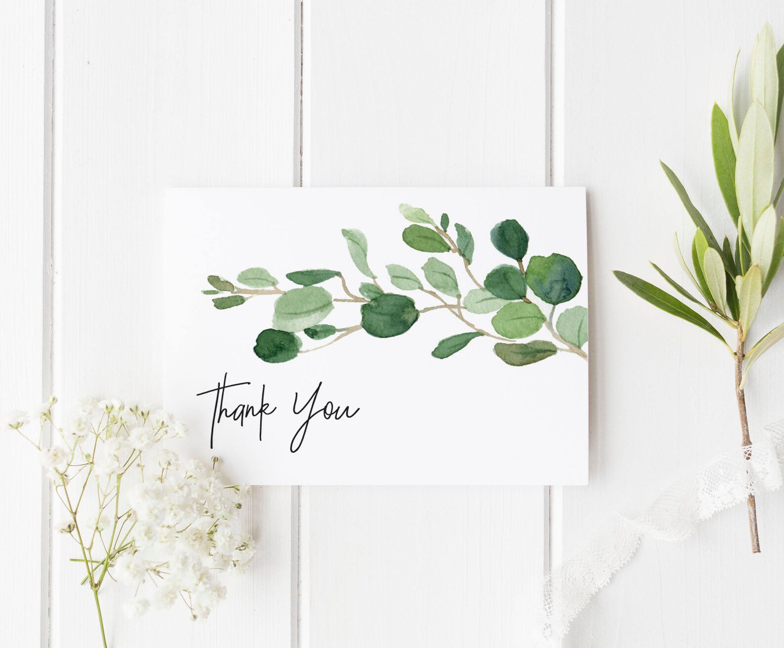 Greenery Thank You Template, Diy Thank You Card Printable, Shower Thank ...