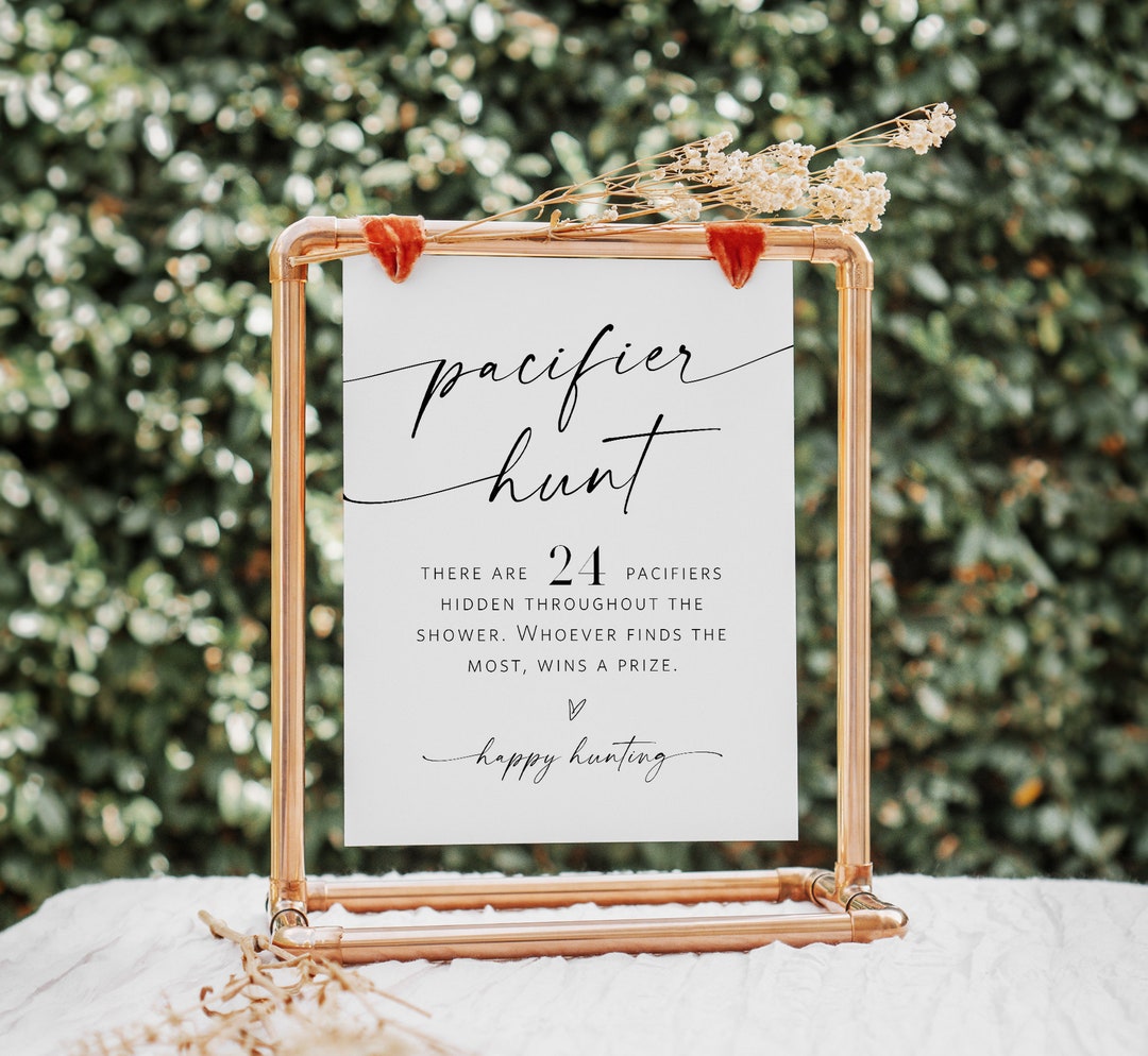 Pacifier Hunt Game, Baby Shower Game Sign, Minimalist Pacifier Hunt ...