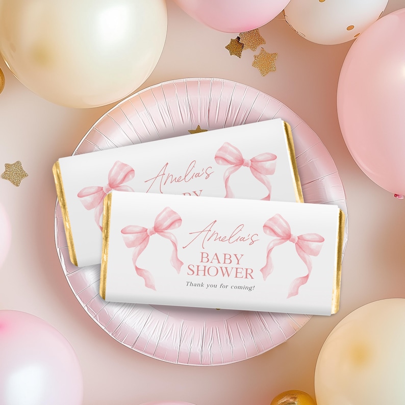 Editable Pink Bow Chocolate Bar Wrapper Template, Candy Bar Wrapper ...