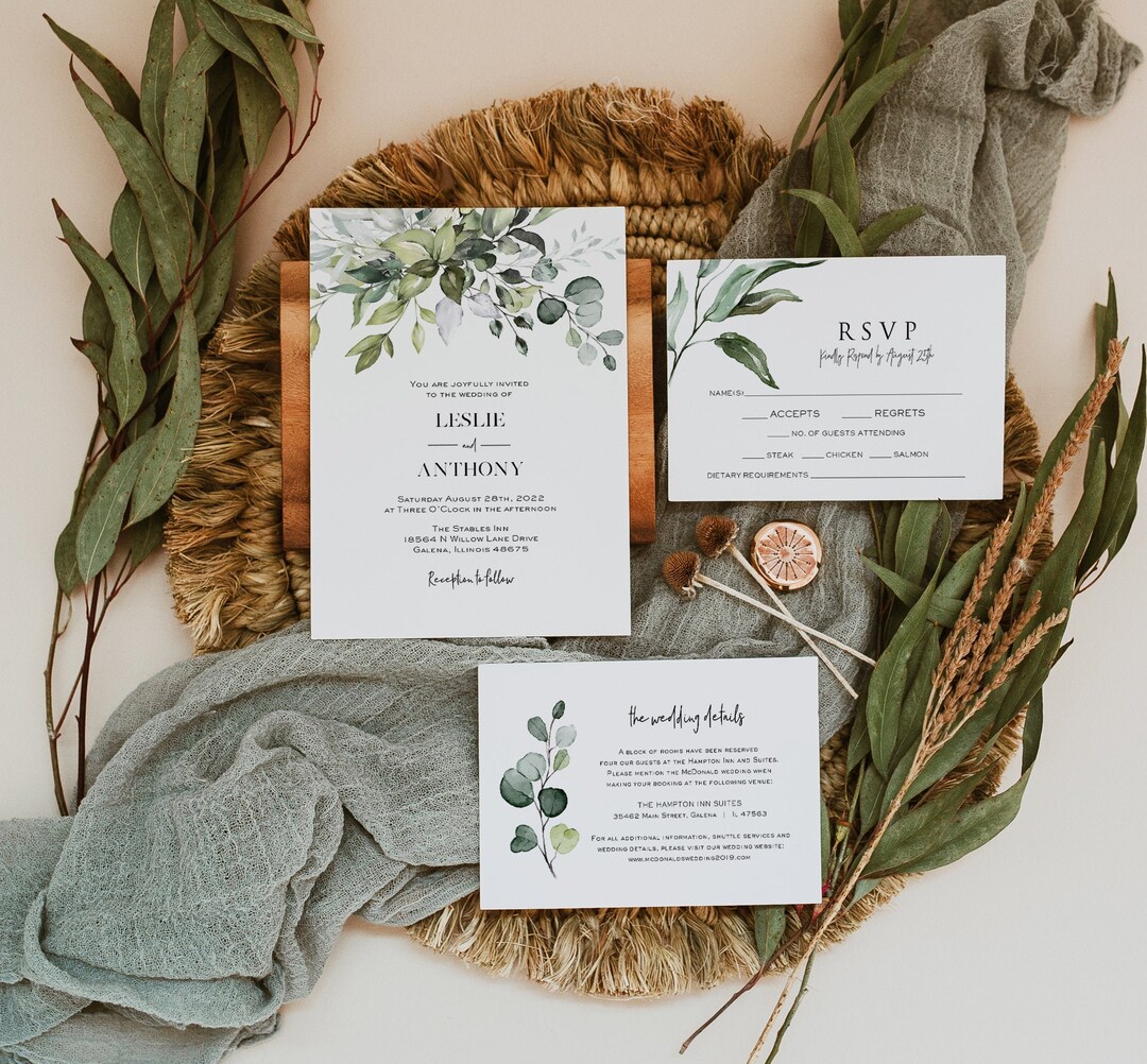 Greenery Wedding Invitation, Wedding Invitation, Printable Wedding ...