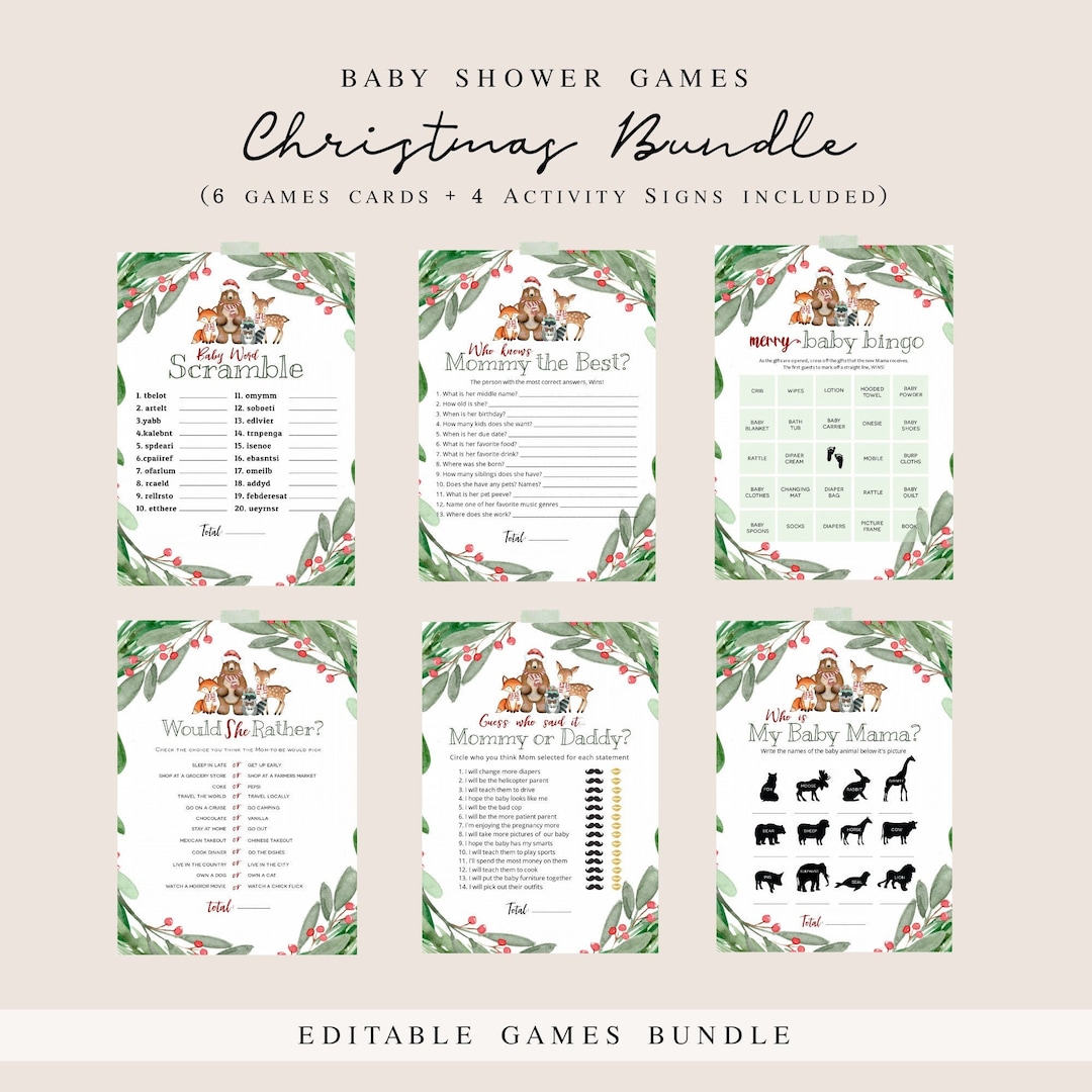 Christmas Baby Shower Game Bundle, Baby Shower Games, Games Bundle ...