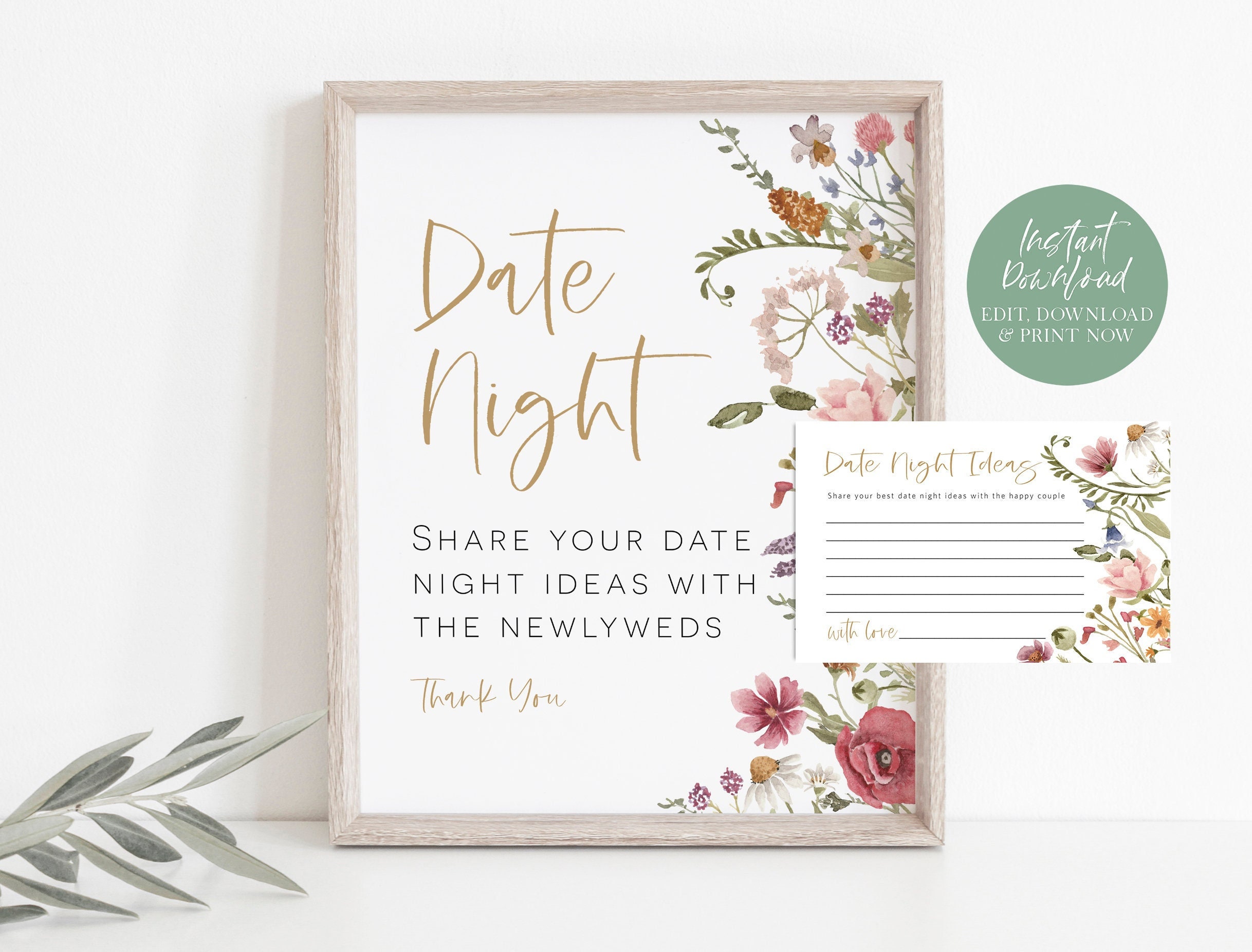 Date Night Ideas, Wildflower Date Jar Sign, Date Night Sign, Floral ...