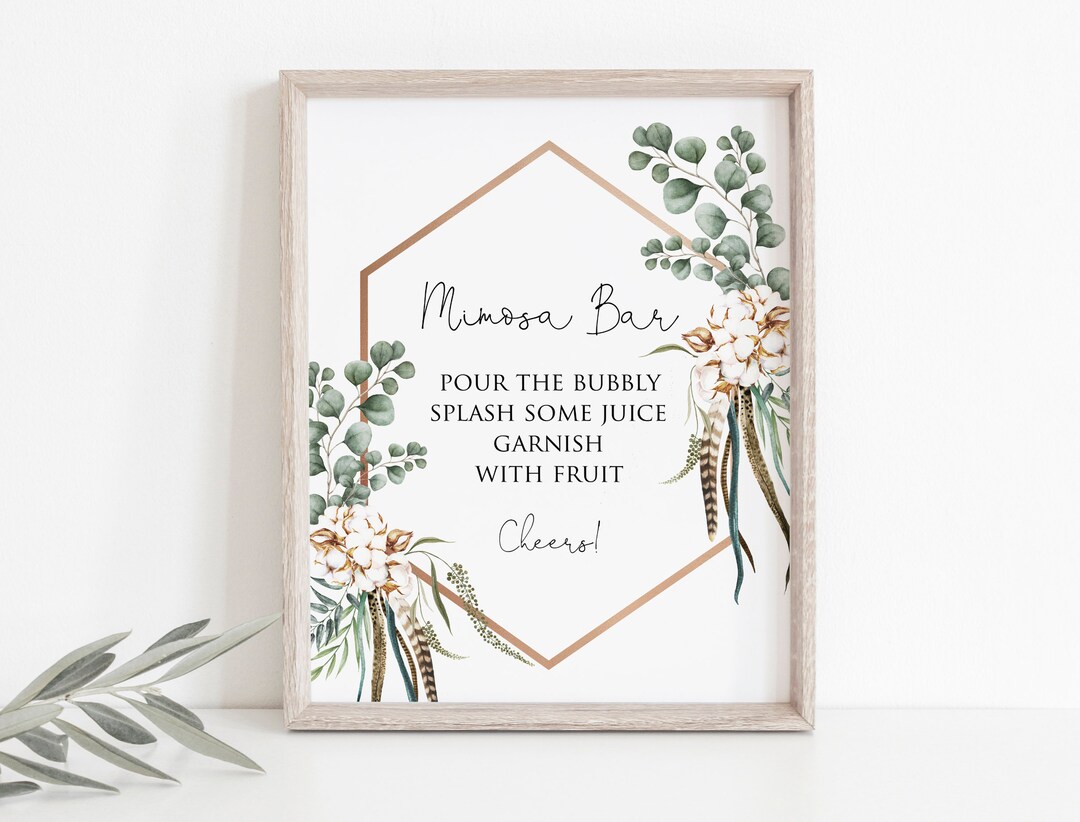 Mimosa Bar Sign Printable, Boho Mimosa Bar Template, Bridal Shower ...