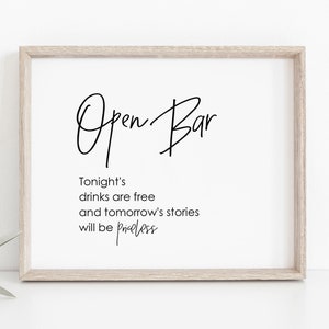 Minimalist Open Bar Sign, Wedding Bar Sign, Printable Wedding Bar ...