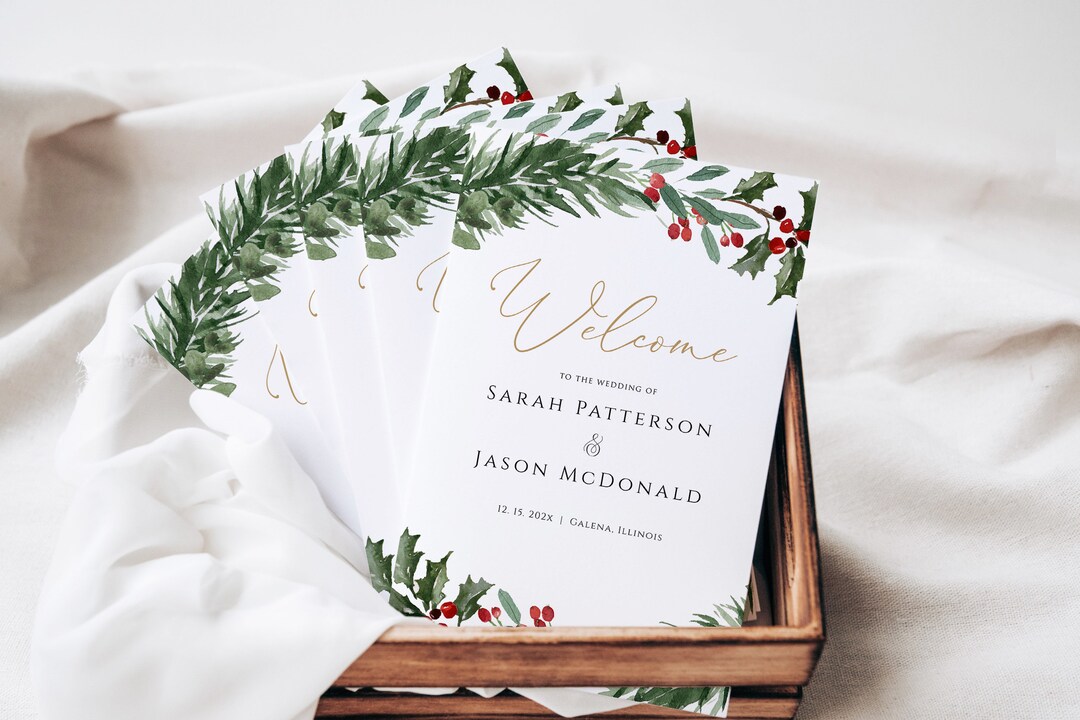 Christmas Wedding Program Template, Wedding Program Printable, Holiday ...