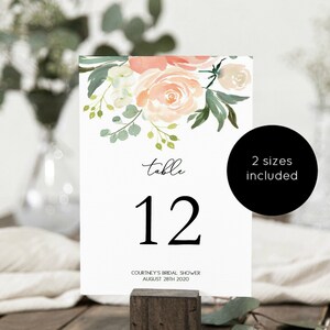 Peach Table Numbers, 5x7, 4x6, Printable Table Numbers, Table Numbers ...