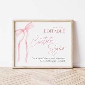 Pink Bow Custom Editable Signs, (portrait and Landscape), Bow Editable ...
