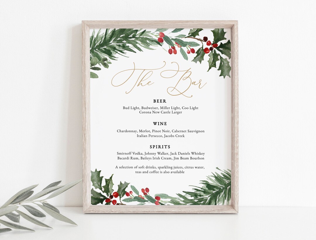Christmas Drinks Sign, Printable Christmas Bar Menu Template, Holiday ...