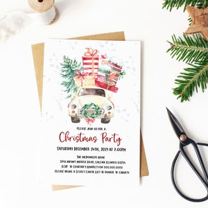 Christmas Party Invitation, Christmas Car Invitation, Retro Christmas ...