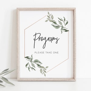 Programs Sign, Printable Wedding Programs Sign, Modern Greenery ...