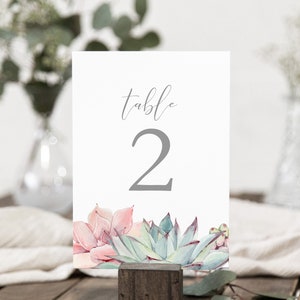 Succulent Table Numbers Template, Printable Table Numbers, Blush Table ...