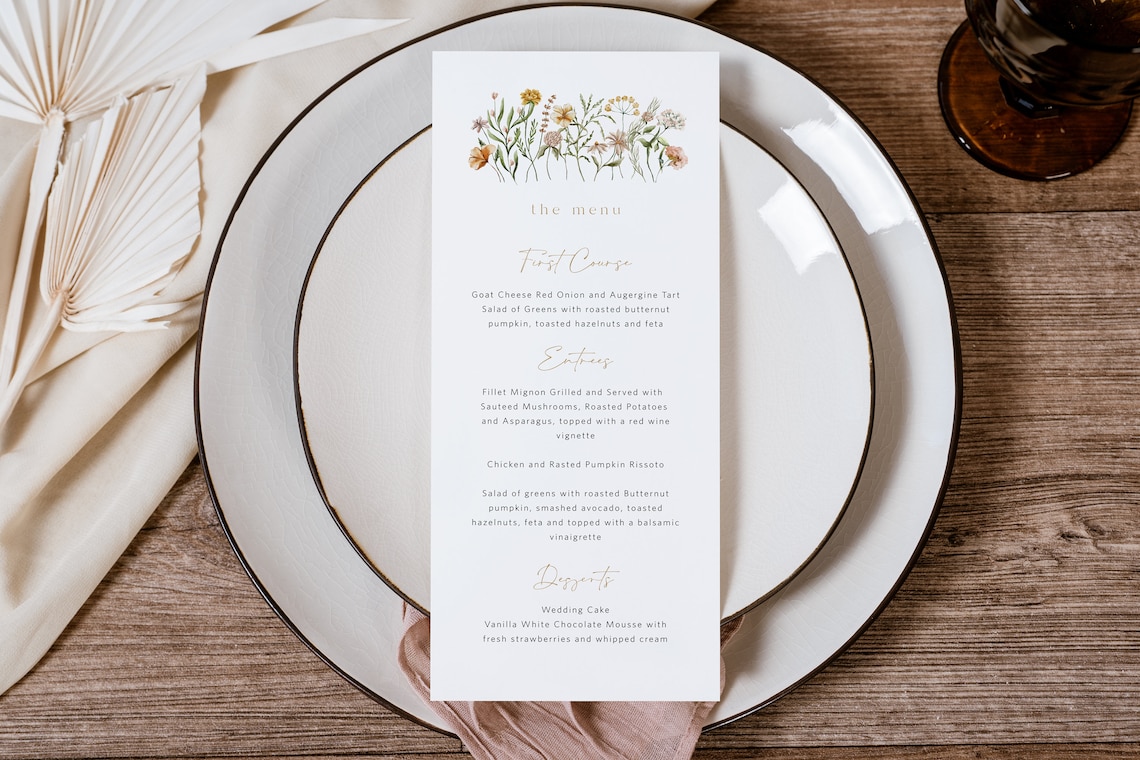 Wildflower Menu Card Floral Menu Template Wedding Menu - Etsy