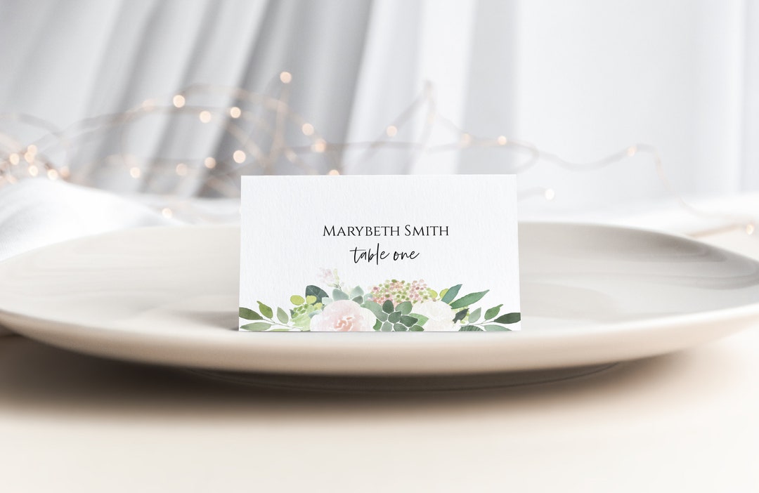 Succulent Place Card Template, Printable Place Card, Greenery Escort ...