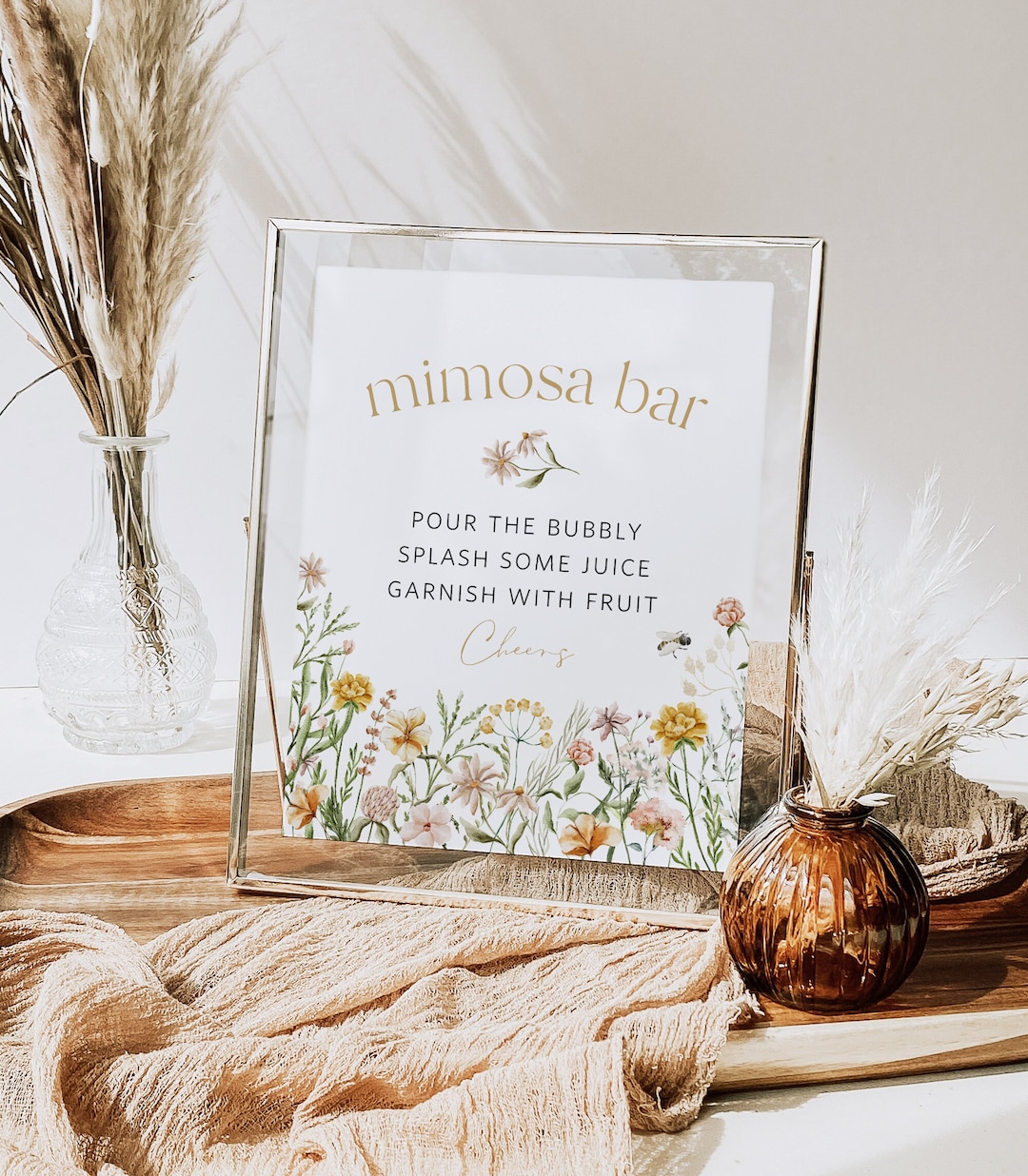 Mimosa Bar Sign Printable, Boho Mimosa Bar Template, Bridal Shower ...