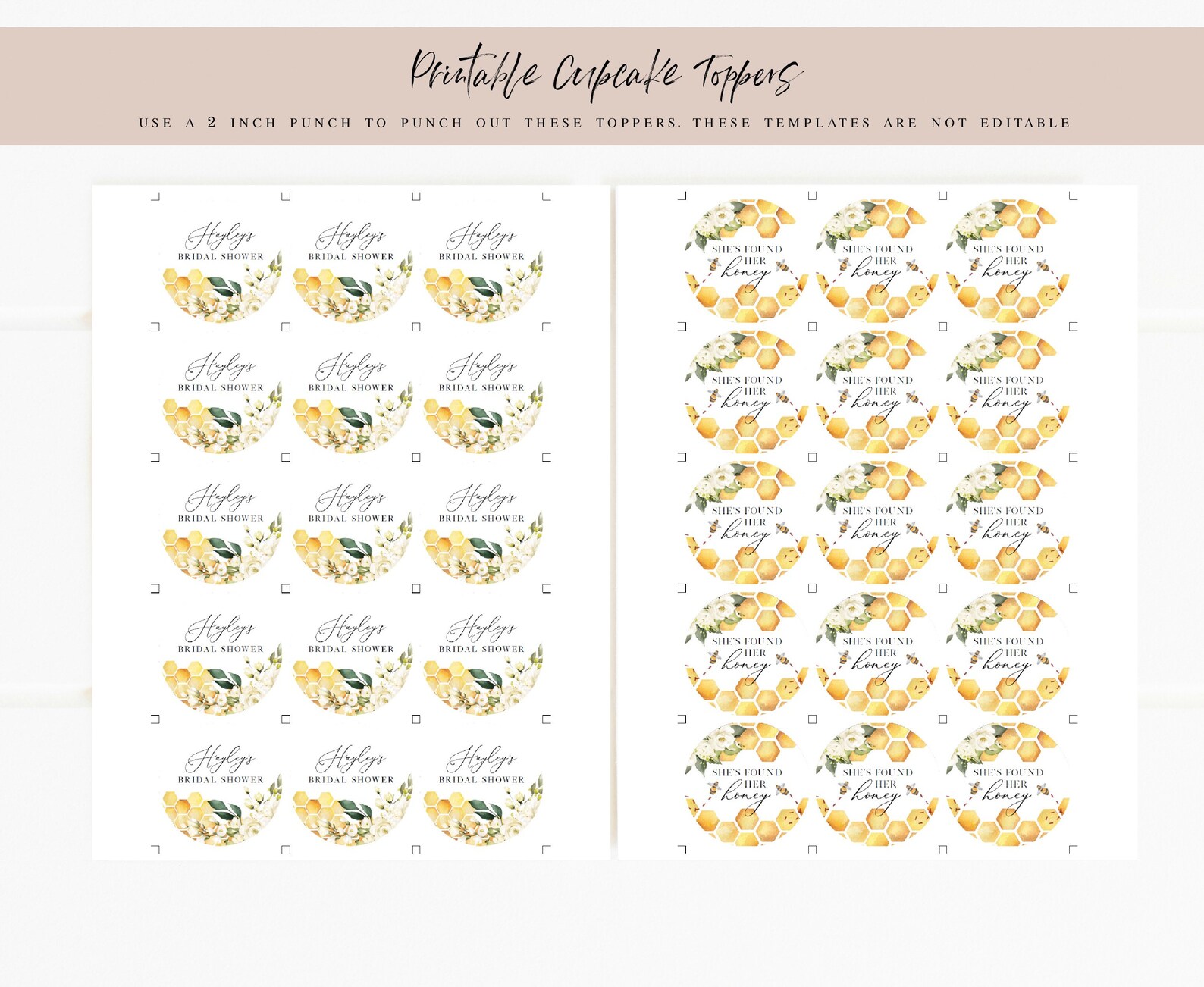 Bee Bridal Shower Cupcake Toppers Printable Bee Cupcake - Etsy