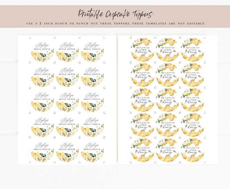 Bee Bridal Shower Cupcake Toppers Printable Bee Cupcake - Etsy