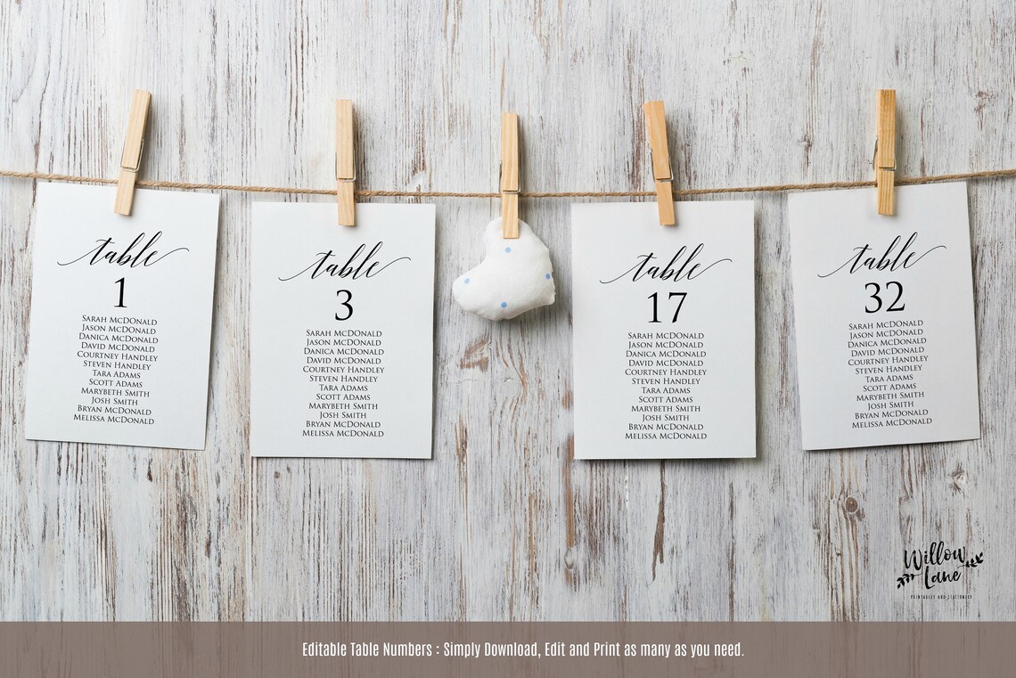 Wedding Seating Chart Cards Table Seating Chart Printable | Etsy