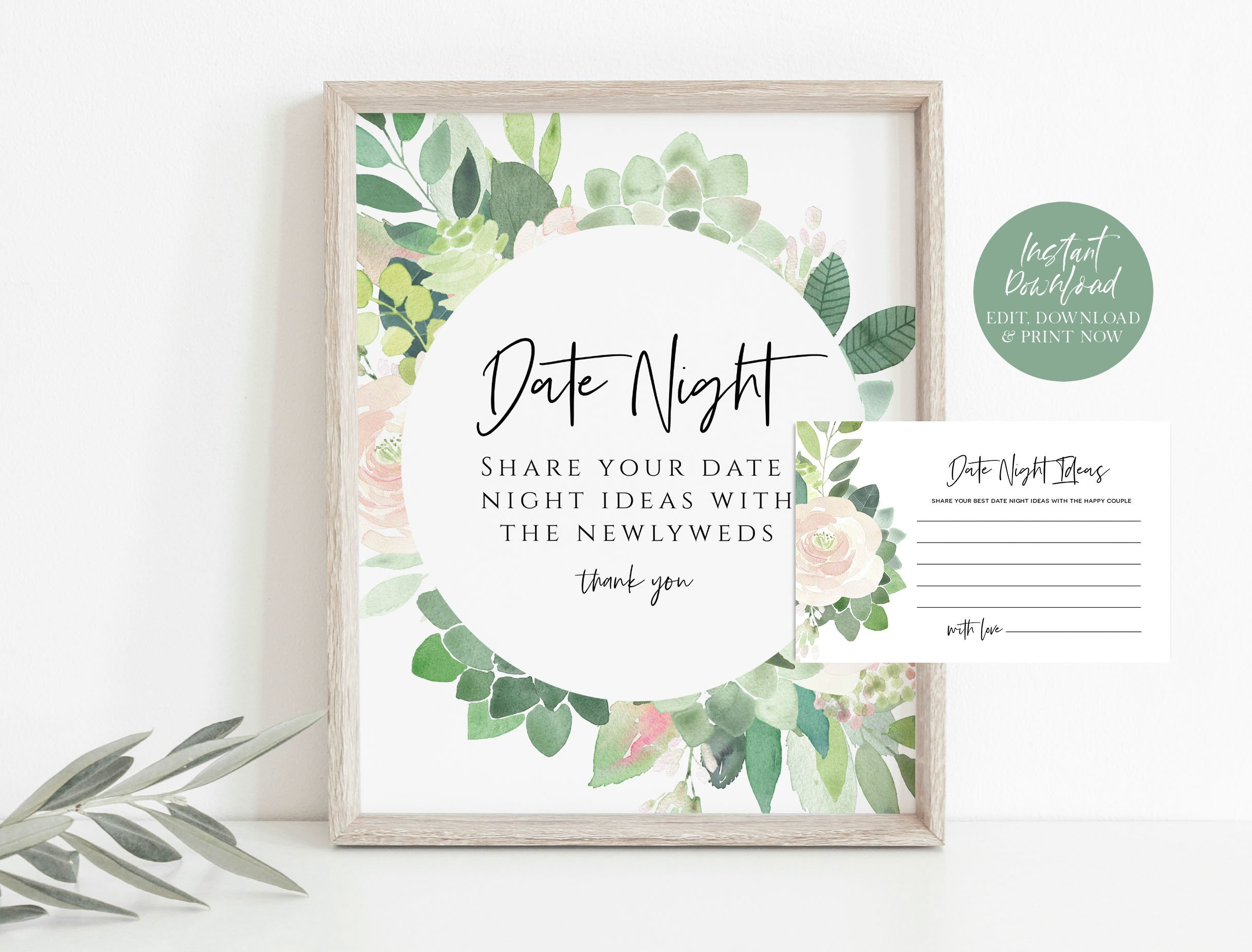 Date Jar, Date Night Ideas Sign and Cards, Succulent Date Jar Sign ...