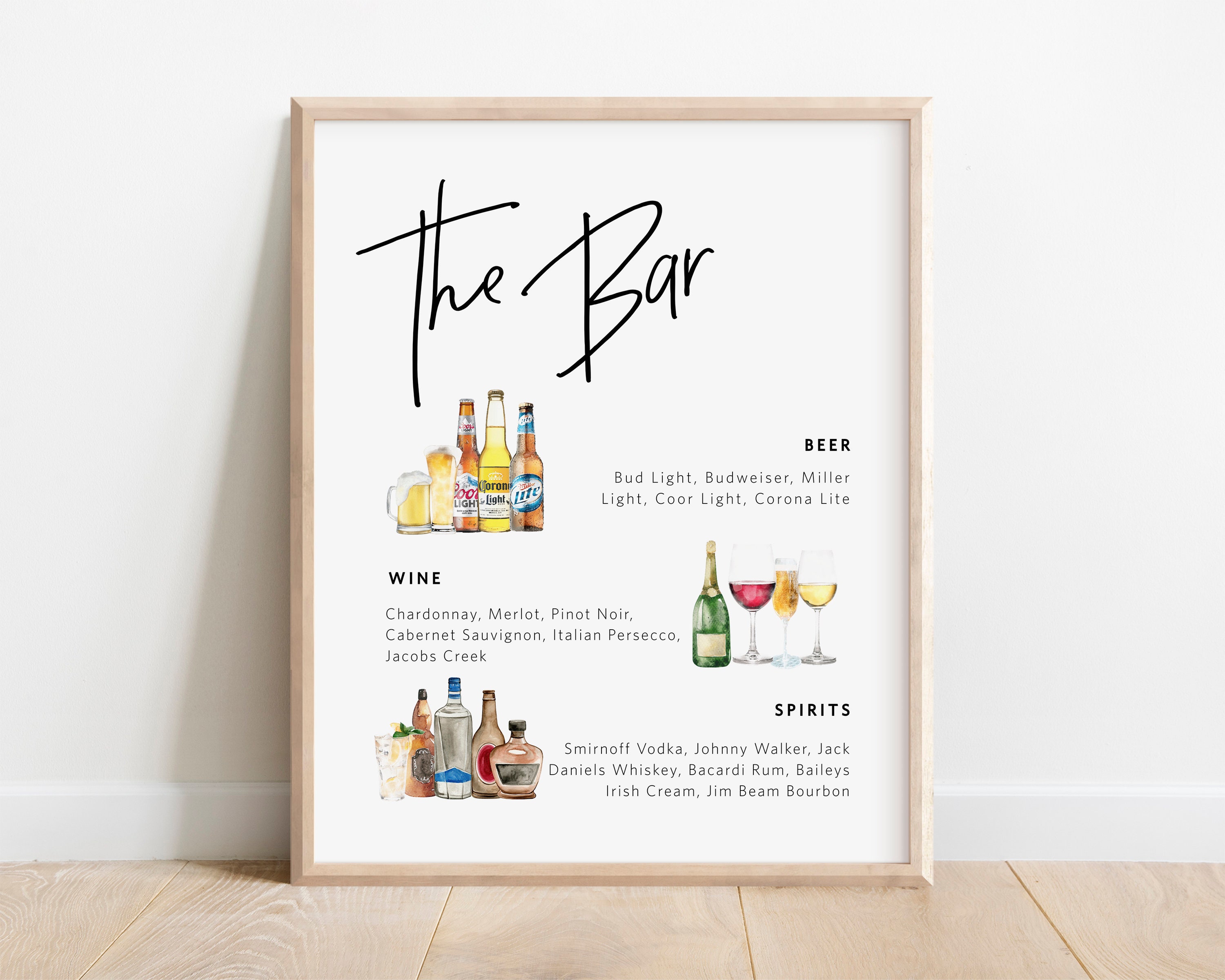 Minimalist Drinks Sign, Printable Bar Menu Template, Editable Bar Sign ...