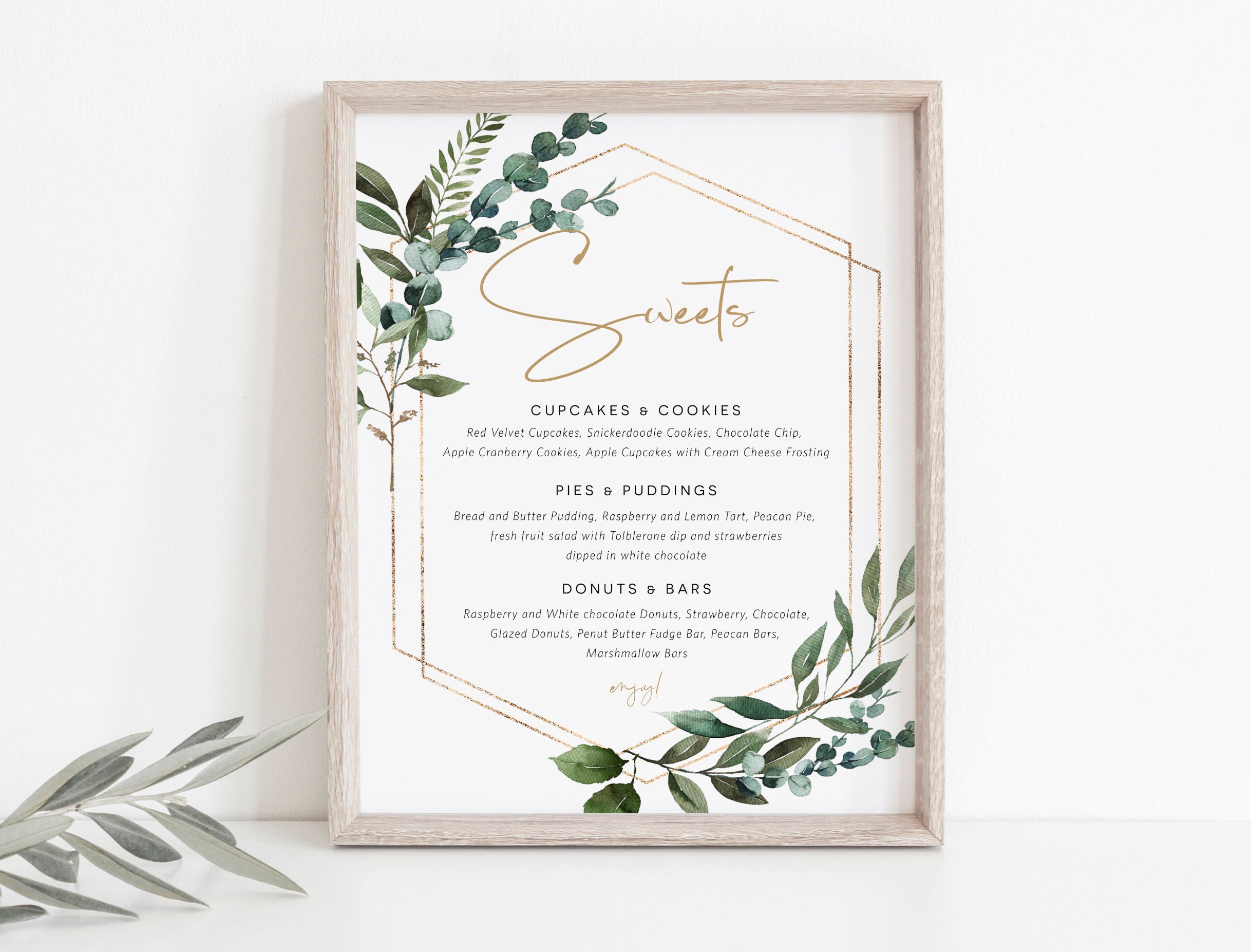 Sweets Menu Sign Greenery Desserts Sign Template Printable | Etsy