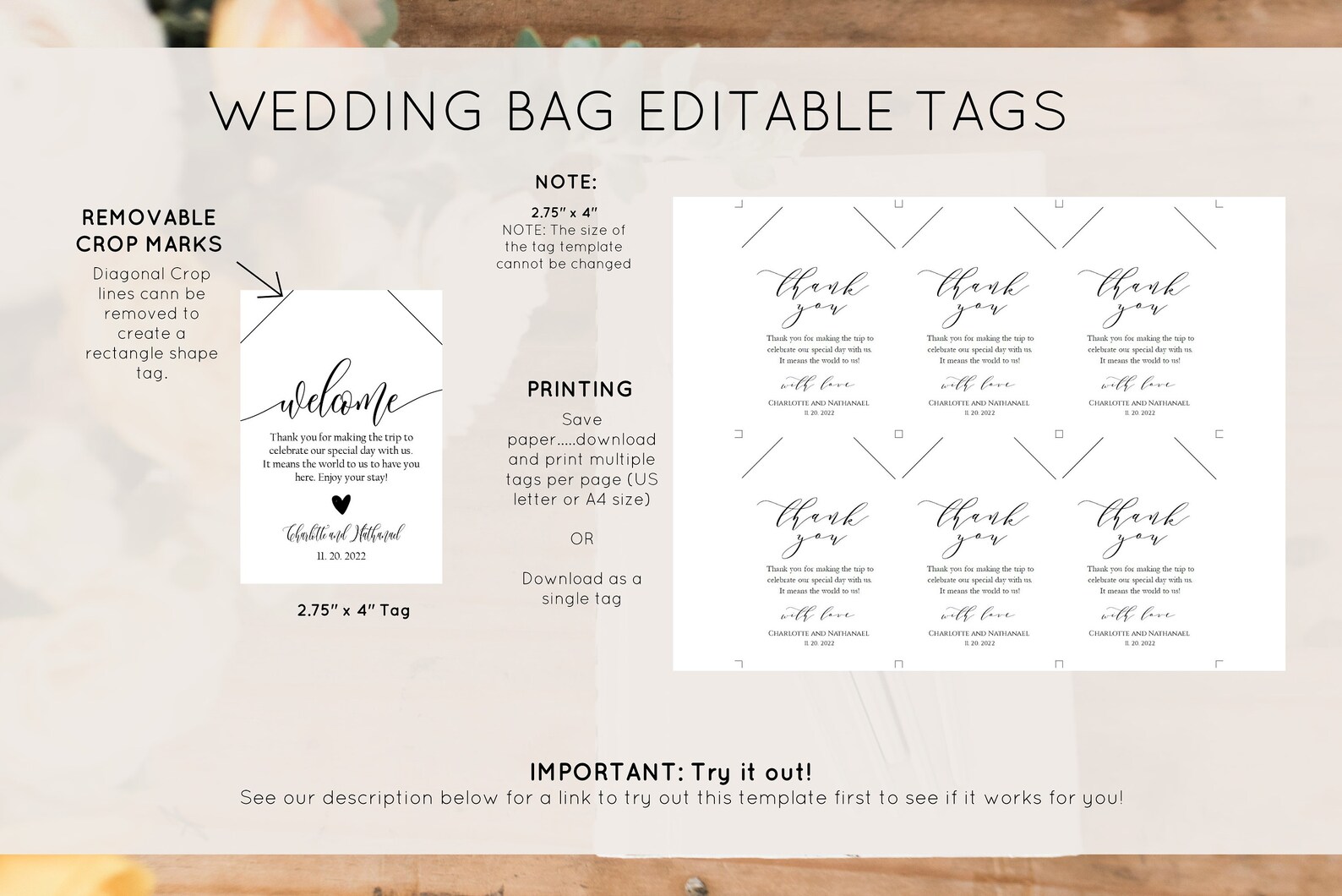 Wedding Welcome Tag, Printable Welcome Tag Template, Wedding Welcome ...