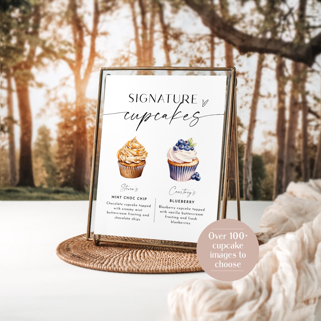 Signature Cupcakes Sign, Editable Wedding Cupcake Sign, Wedding Dessert ...