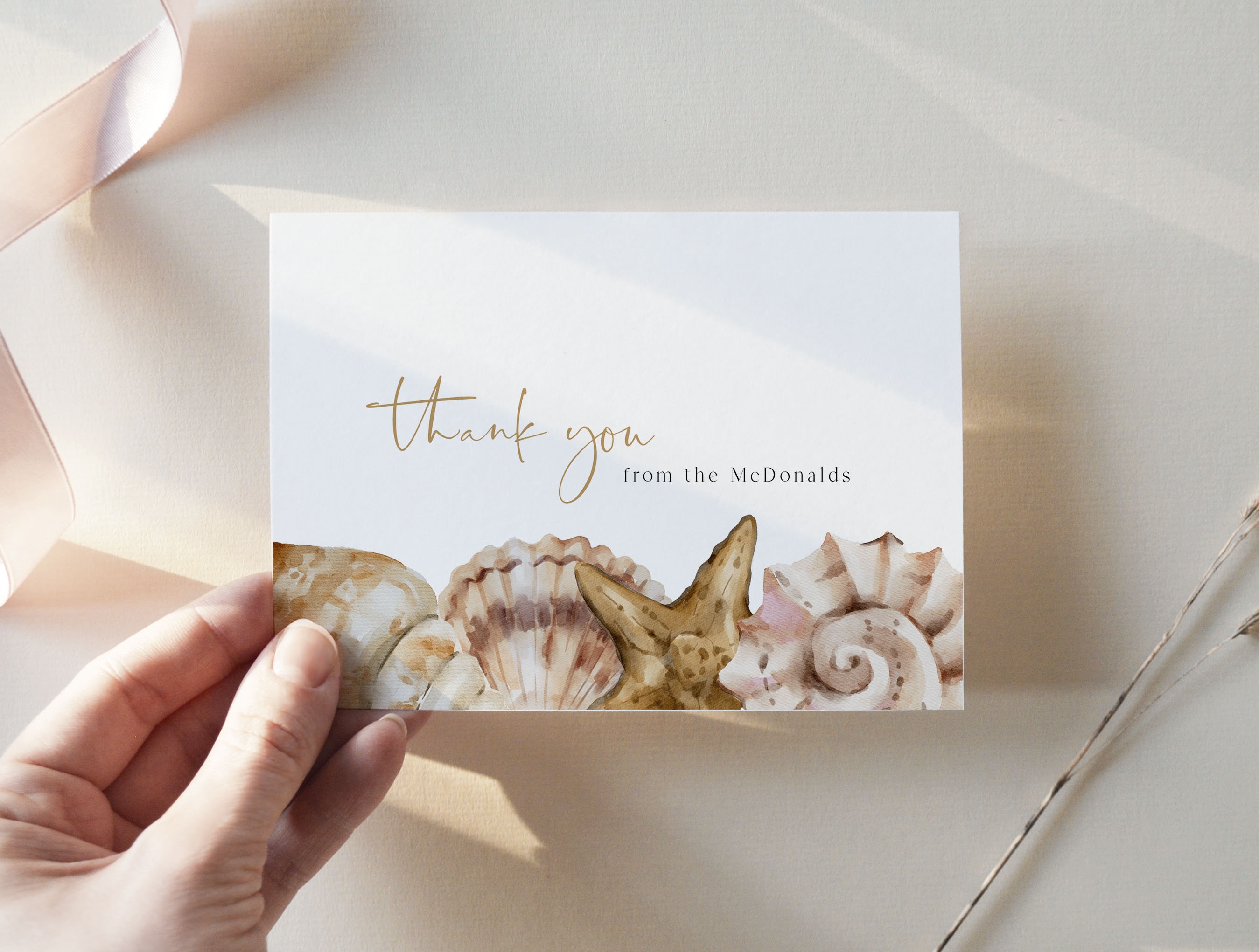 Seashell Thank You Card Printable Thank You Beach Folded - Etsy