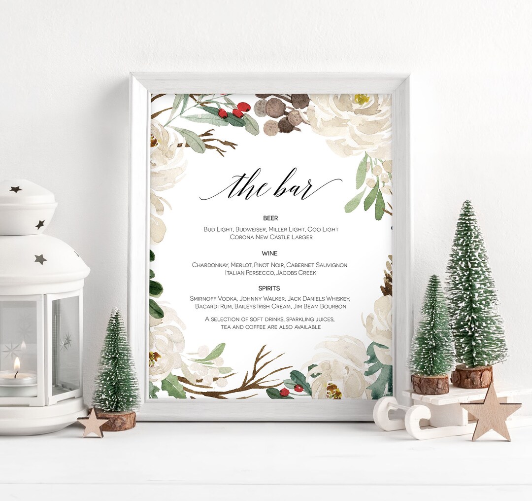 Christmas Bar Menu, Printable Bar Menu, Rustic Christmas Sign, Bar Sign ...
