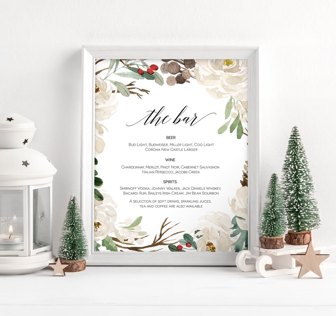 Christmas Bar Menu Printable Bar Menu Rustic Christmas Sign - Etsy