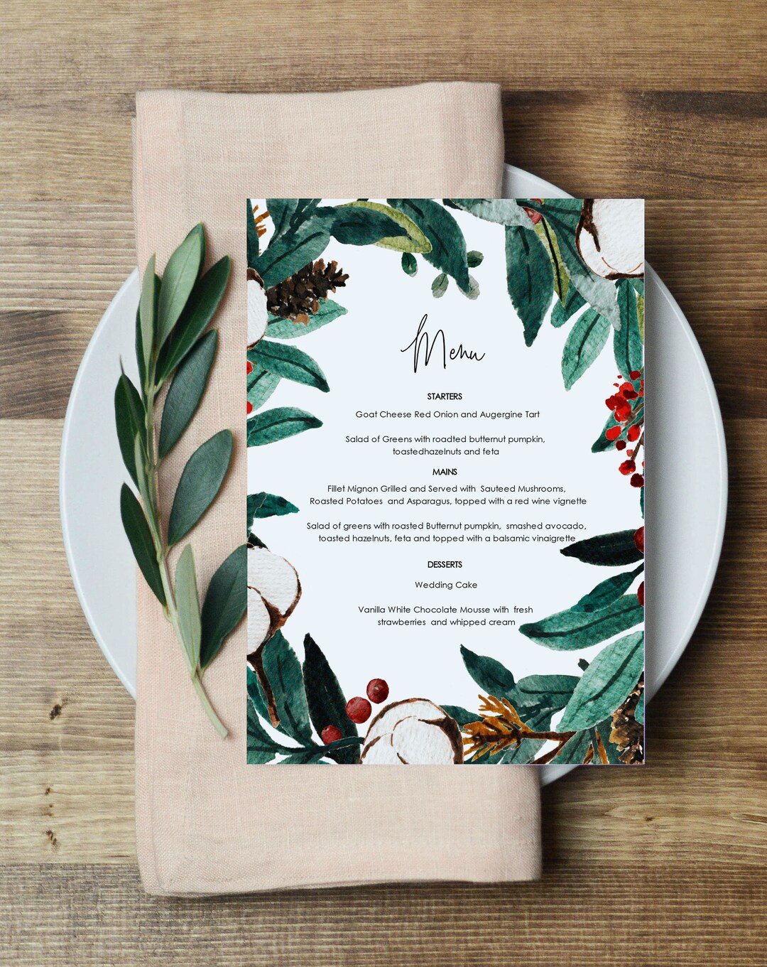 Christmas Menu, Christmas Berry Menu, Printable Christmas Menu , 5x7 ...