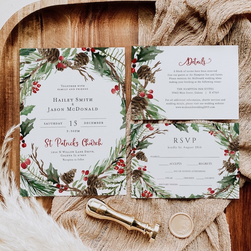 SAMPLE Winter Wedding Invitations Christmas Wedding | Etsy