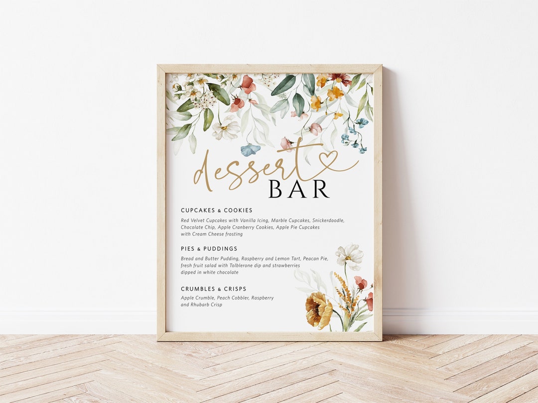 Desserts Menu Sign, Wildflower Desserts Sign Template, Printable ...