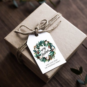 Christmas Wreath Tag Template, Rustic Christmas Gift Tags, Personalized ...