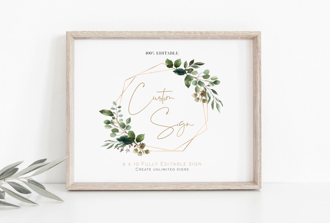 Greenery Custom Sign, (portrait and Landscape), Editable Sign, 8x10 ...