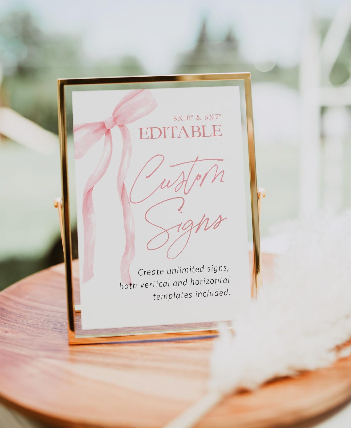 Pink Bow Custom Editable Signs, (portrait and Landscape), Bow Editable ...