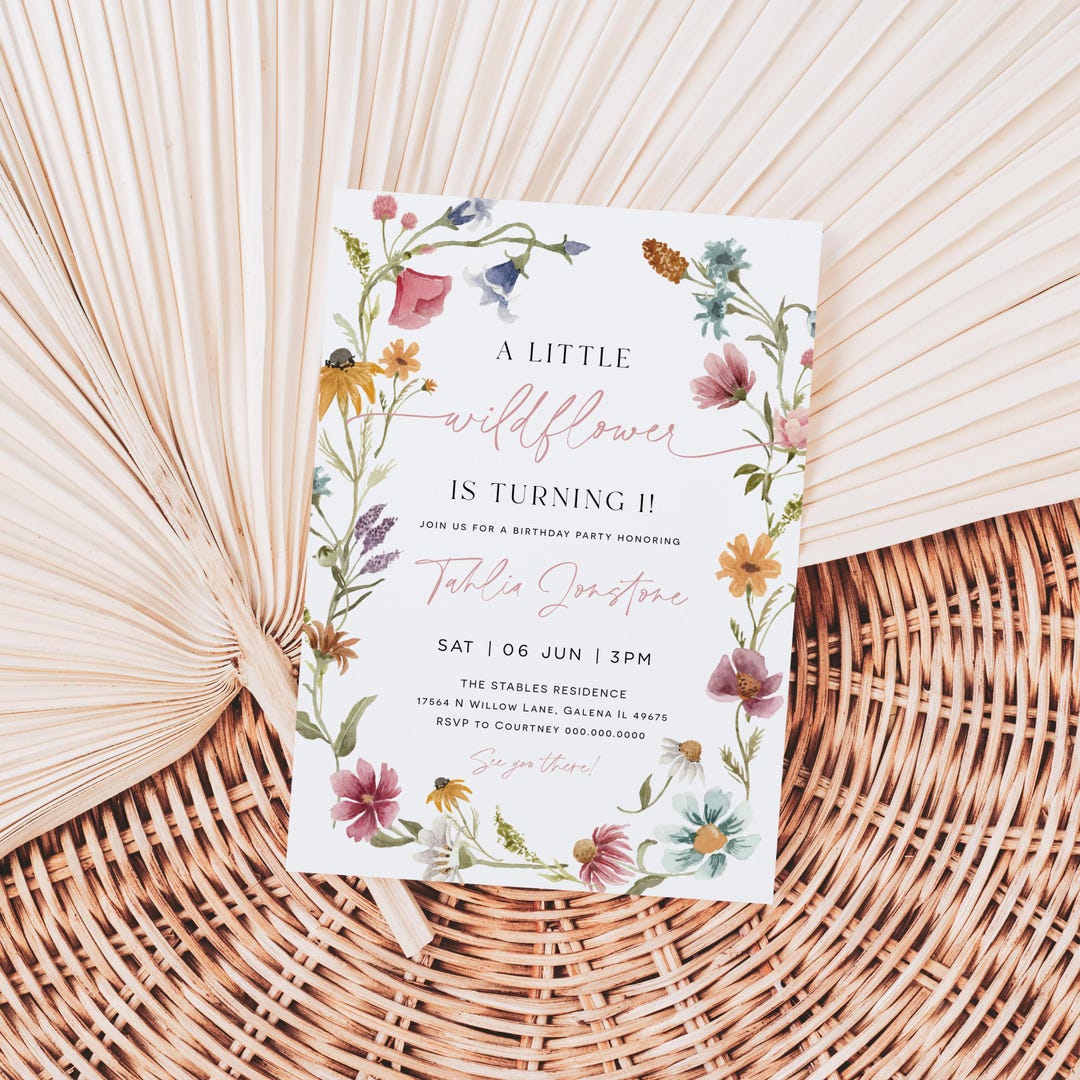 Wildflower First Birthday Invitation, Little Wildflower is Turning One ...