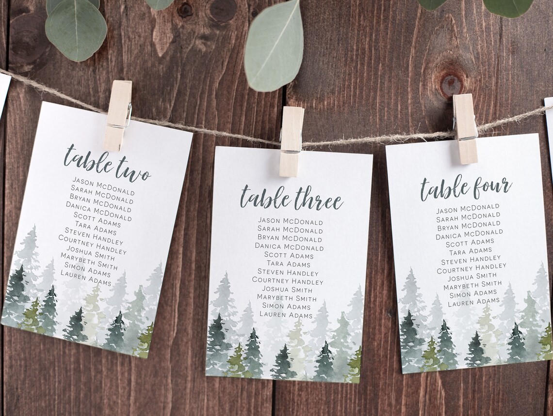 Pine Trees Seating Chart Cards Seating Chart Wedding Winter - Etsy