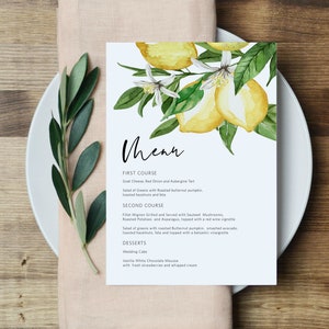 Lemon Menu Card, Citrus Menu Printable, Templett Menu, Menu Card, 5x7 ...
