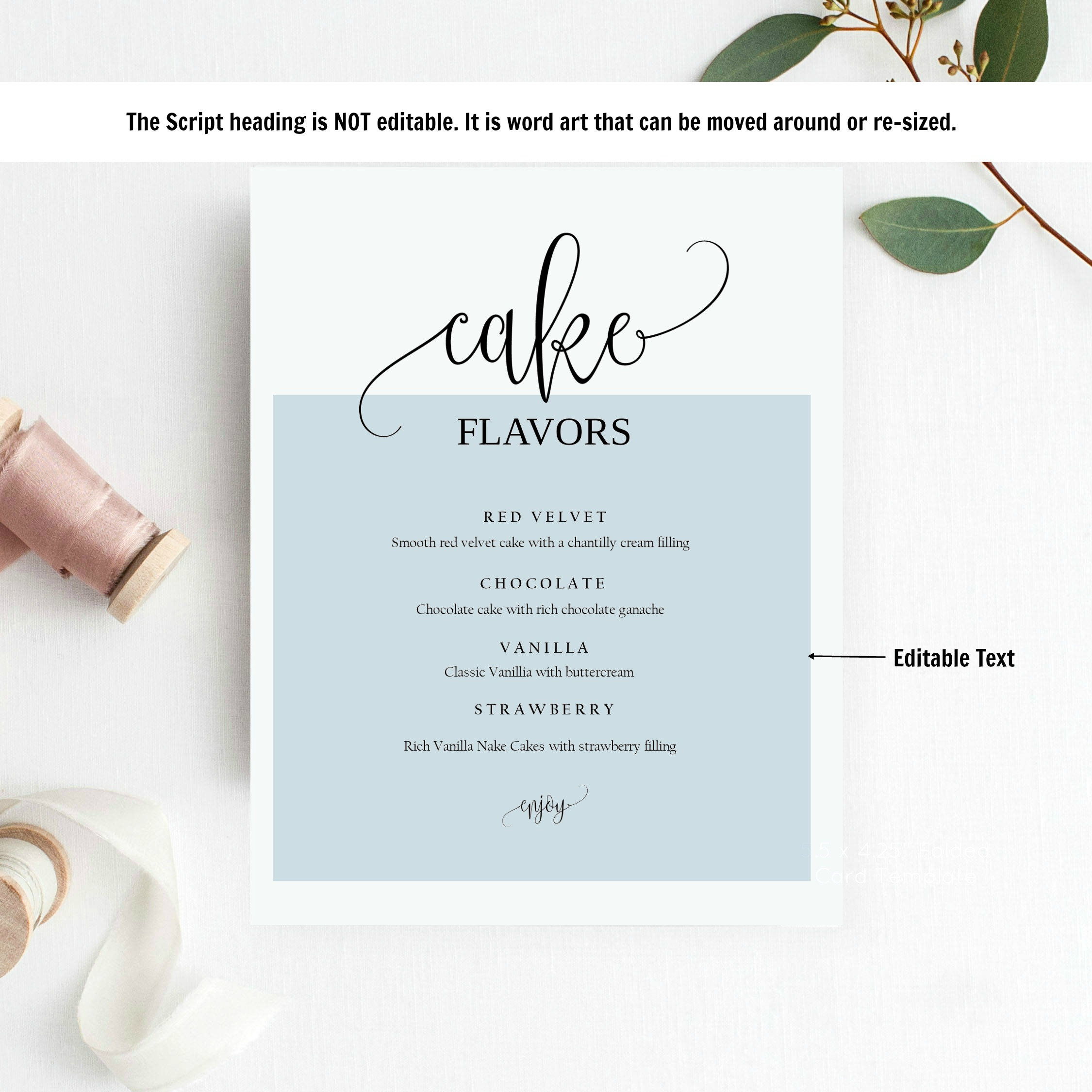 Cake Flavors Sign , Printable Wedding Cake Sign, Wedding Cake Menu Sign ...