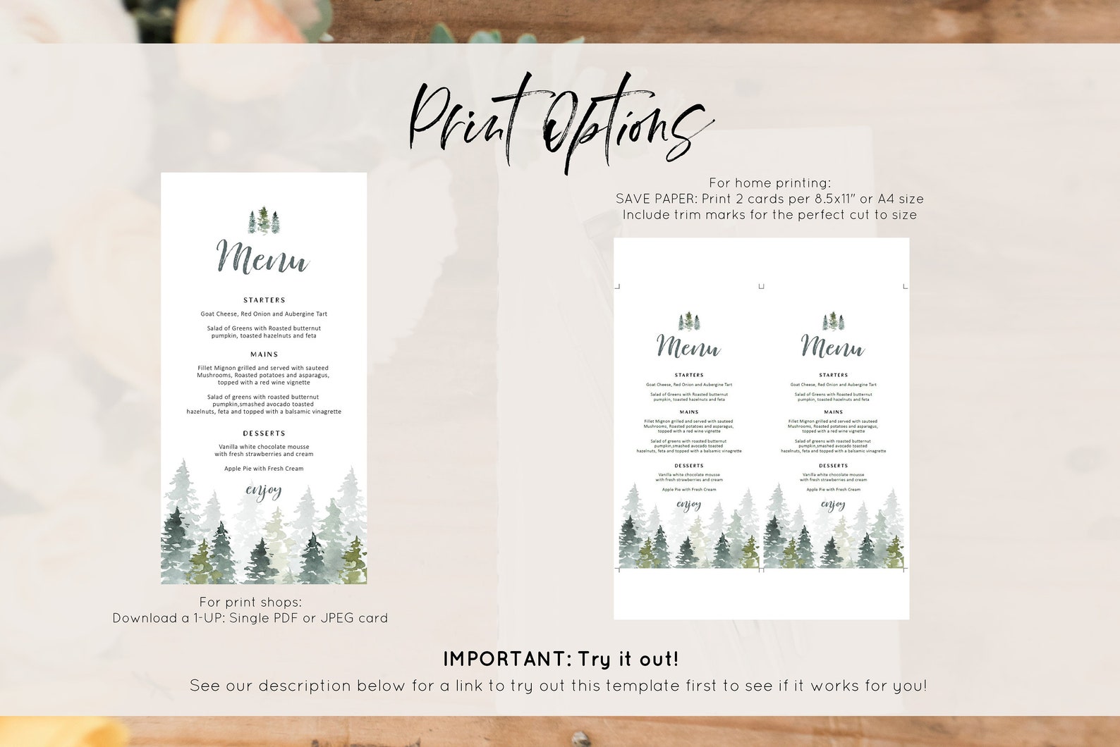 Pine Trees Menu Winter Menu Card Printable Forest Trees Menu - Etsy