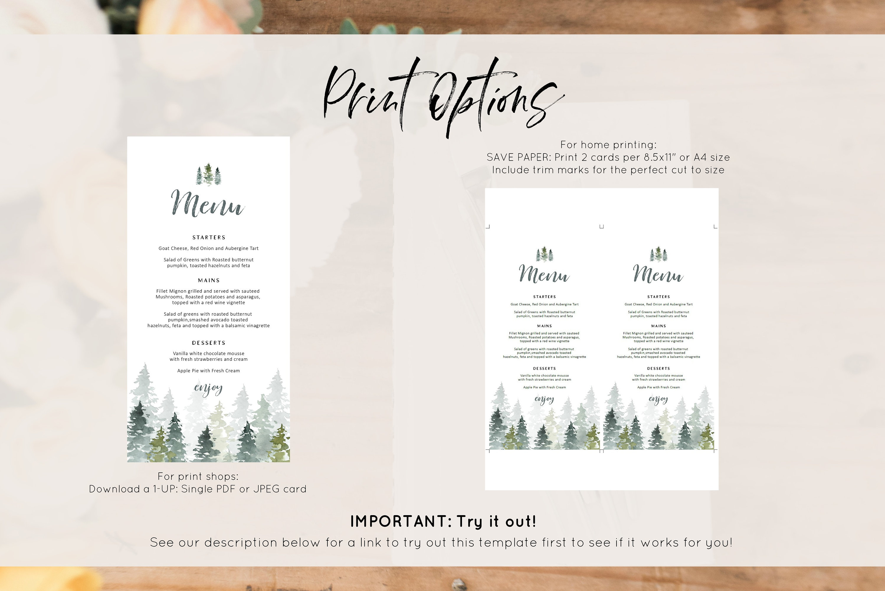 Pine Trees Menu Winter Menu Card Printable Forest Trees Menu - Etsy
